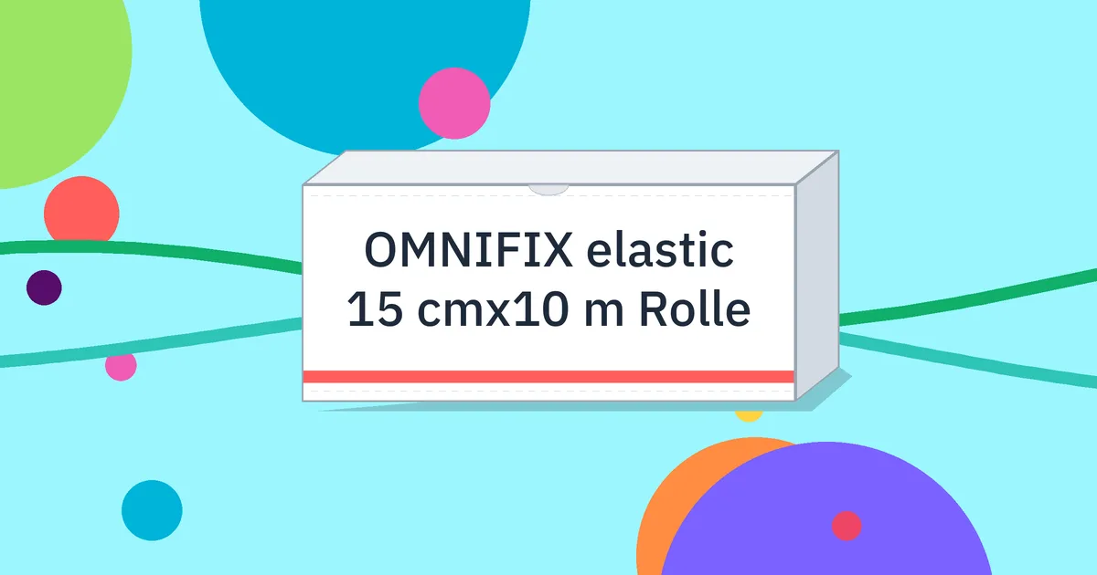 Symbolbild: Packung mit der Aufschrift OMNIFIX elastic 15 cmx10 m Rolle (PZN 12367415) – Verfügbarkeit und Bezug in Apotheken in Frankfurt am Main