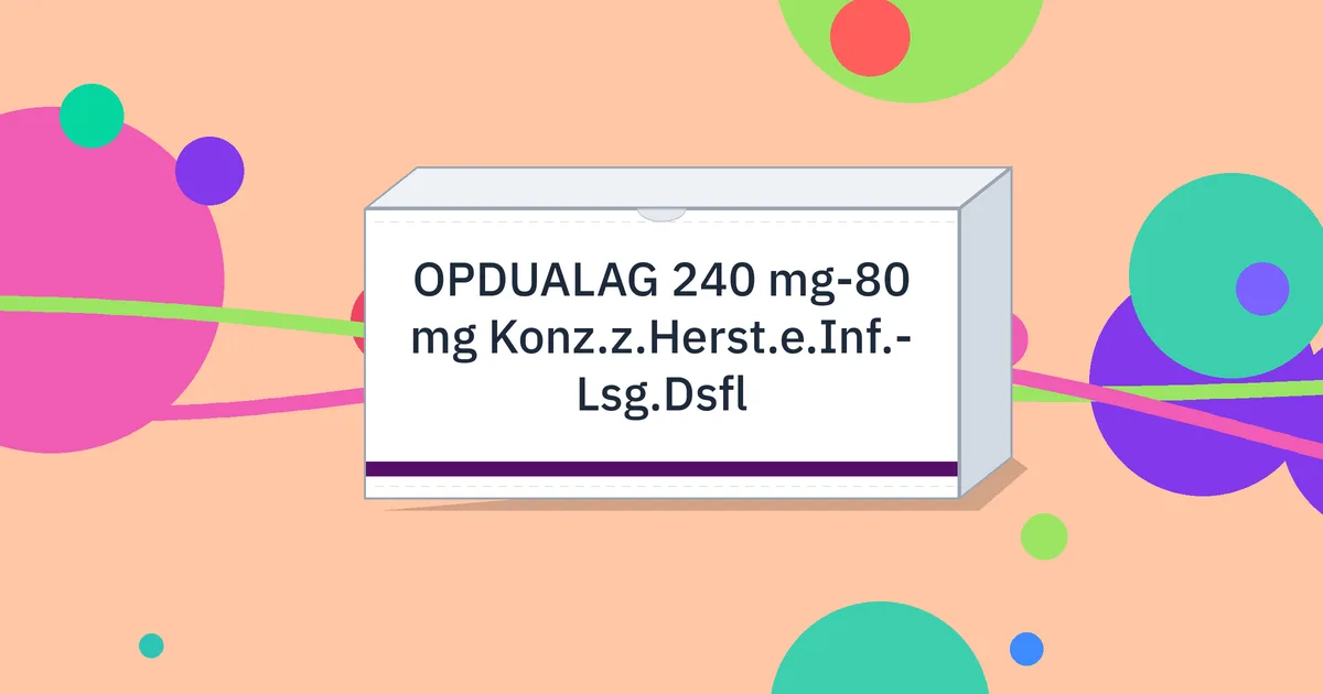 Symbolbild: Packung mit der Aufschrift OPDUALAG 240 mg-80 mg Konz.z.Herst.e.Inf.-Lsg.Dsfl (PZN 18155996) – Verfügbarkeit und Bezug in Apotheken in Frankfurt am Main