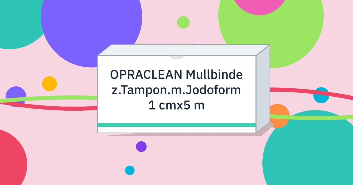 Symbolbild: Packung mit der Aufschrift OPRACLEAN Mullbinde z.Tampon.m.Jodoform 1 cmx5 m (PZN 16926113) – Verfügbarkeit und Bezug in Apotheken in Frankfurt am Main