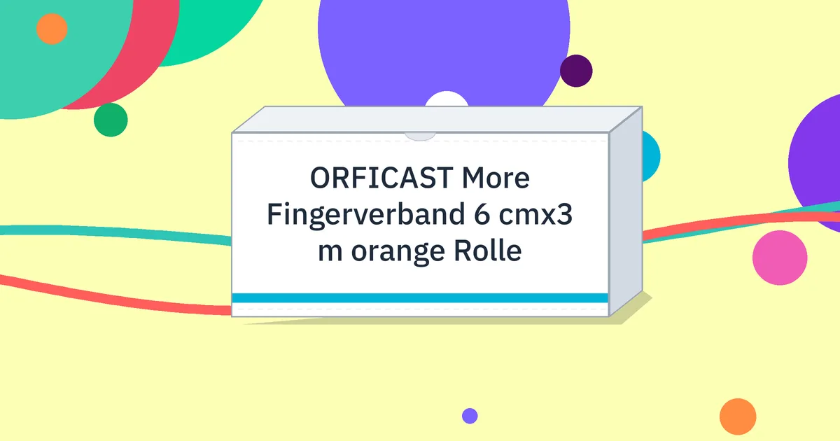 Symbolbild: Packung mit der Aufschrift ORFICAST More Fingerverband 6 cmx3 m orange Rolle (PZN 16661985) – Verfügbarkeit und Bezug in Apotheken in Frankfurt am Main