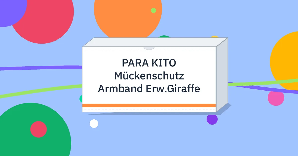 Symbolbild: Packung mit der Aufschrift PARA KITO Mückenschutz Armband Erw.Giraffe (PZN 19164477) – Verfügbarkeit und Bezug in Apotheken in Frankfurt am Main