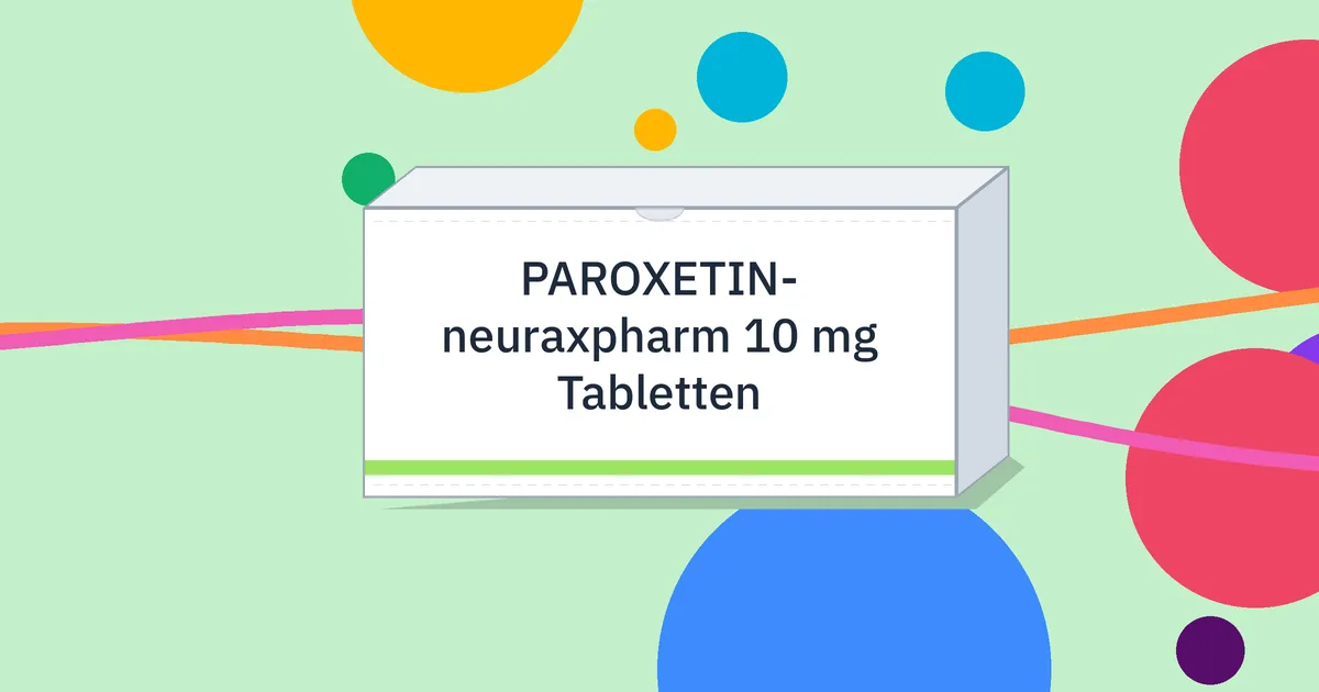 Symbolbild: Packung mit der Aufschrift PAROXETIN-neuraxpharm 10 mg Tabletten (PZN 00280910) – Verfügbarkeit und Bezug in Apotheken in Frankfurt am Main