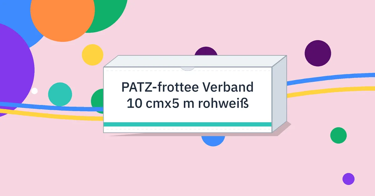Symbolbild: Packung mit der Aufschrift PATZ-frottee Verband 10 cmx5 m rohweiß (PZN 06815387) – Verfügbarkeit und Bezug in Apotheken in Frankfurt am Main