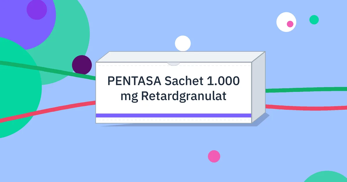 Symbolbild: Packung mit der Aufschrift PENTASA Sachet 1.000 mg Retardgranulat (PZN 00565914) – Verfügbarkeit und Bezug in Apotheken in Frankfurt am Main