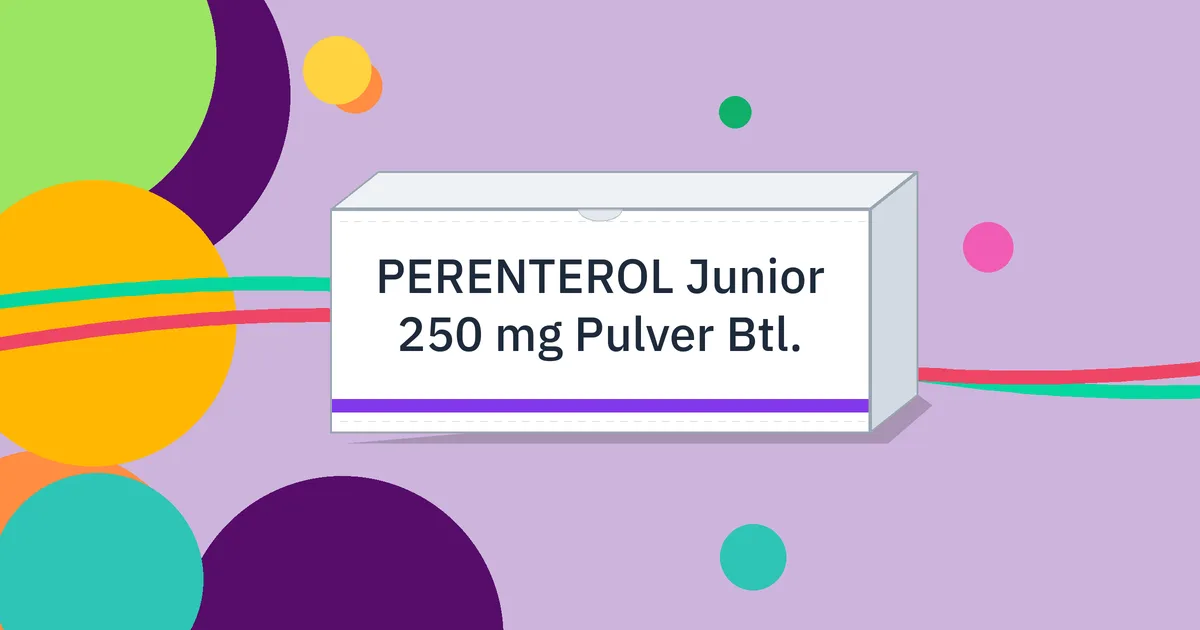 Symbolbild: Packung mit der Aufschrift PERENTEROL Junior 250 mg Pulver Btl. (PZN 03920712) – Verfügbarkeit und Bezug in Apotheken in Frankfurt am Main