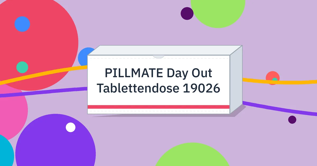 Symbolbild: Packung mit der Aufschrift PILLMATE Day Out Tablettendose 19026 (PZN 07591866) – Verfügbarkeit und Bezug in Apotheken in Frankfurt am Main