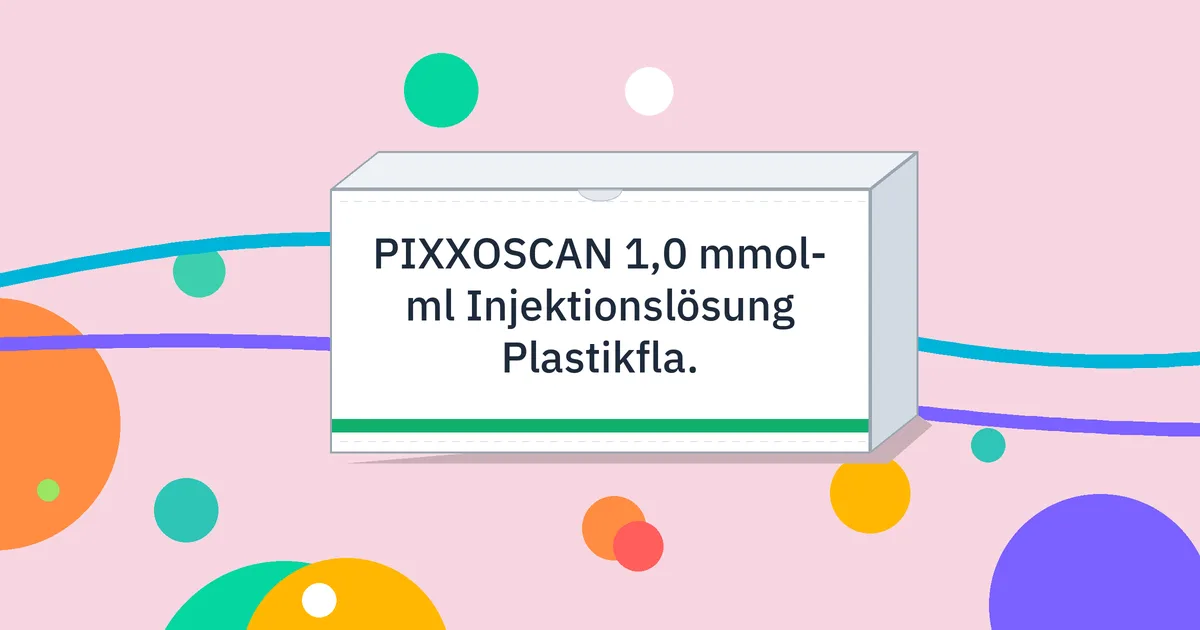 Symbolbild: Packung mit der Aufschrift PIXXOSCAN 1,0 mmol-ml Injektionslösung Plastikfla. (PZN 18456404) – Verfügbarkeit und Bezug in Apotheken in Frankfurt am Main