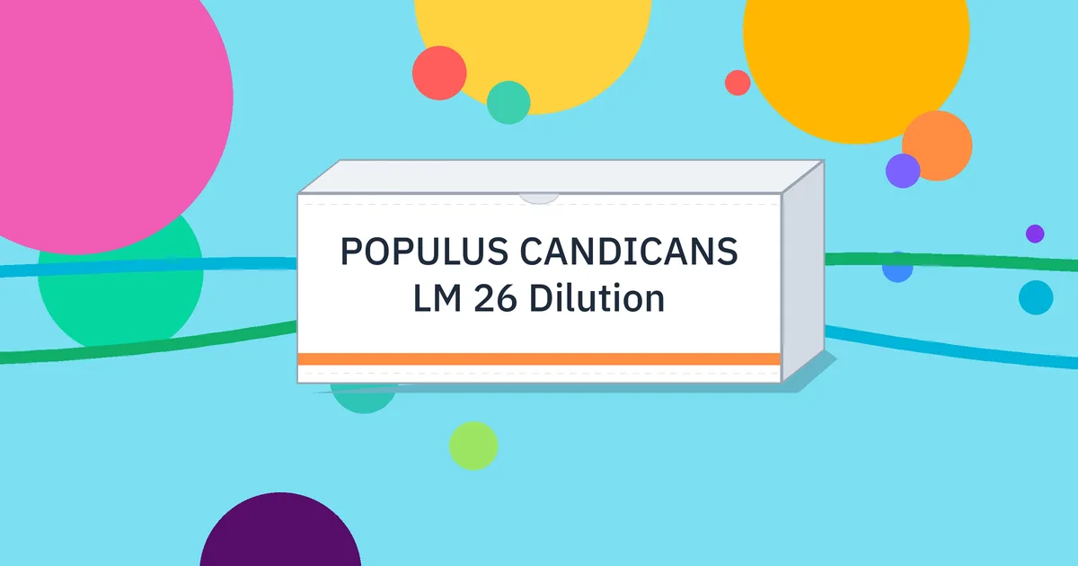 Symbolbild: Packung mit der Aufschrift POPULUS CANDICANS LM 26 Dilution (PZN 13664457) – Verfügbarkeit und Bezug in Apotheken in Frankfurt am Main