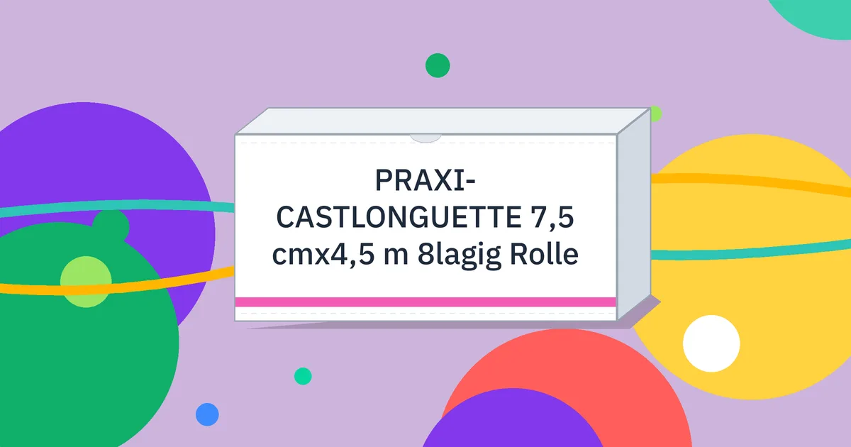 Symbolbild: Packung mit der Aufschrift PRAXI-CASTLONGUETTE 7,5 cmx4,5 m 8lagig Rolle (PZN 12825390) – Verfügbarkeit und Bezug in Apotheken in Frankfurt am Main