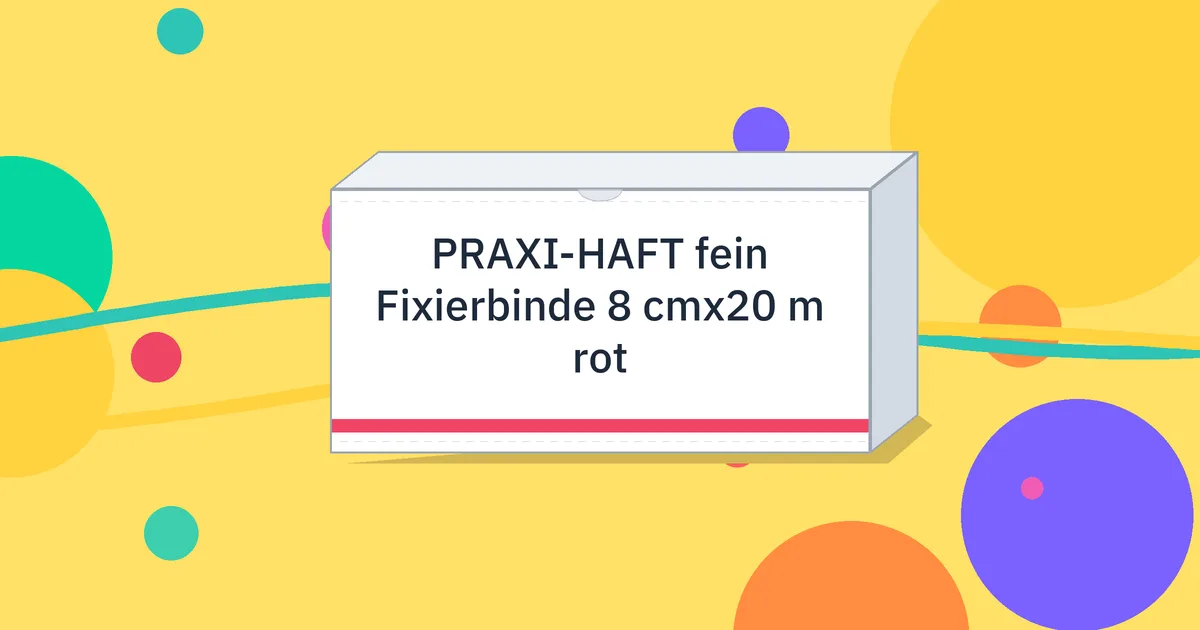 Symbolbild: Packung mit der Aufschrift PRAXI-HAFT fein Fixierbinde 8 cmx20 m rot (PZN 12826188) – Verfügbarkeit und Bezug in Apotheken in Frankfurt am Main