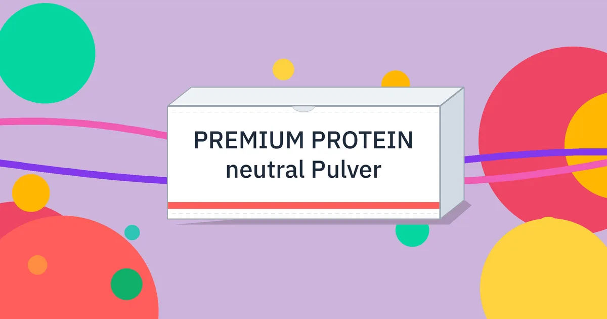 Symbolbild: Packung mit der Aufschrift PREMIUM PROTEIN neutral Pulver (PZN 12458810) – Verfügbarkeit und Bezug in Apotheken in Frankfurt am Main