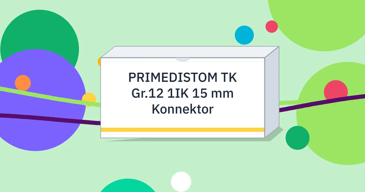 Symbolbild: Packung mit der Aufschrift PRIMEDISTOM TK Gr.12 1IK 15 mm Konnektor (PZN 10316750) – Verfügbarkeit und Bezug in Apotheken in Frankfurt am Main