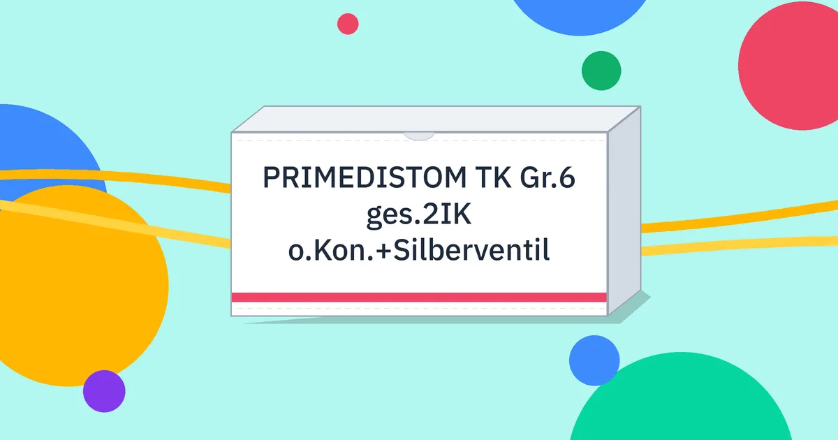 Symbolbild: Packung mit der Aufschrift PRIMEDISTOM TK Gr.6 ges.2IK o.Kon.+Silberventil (PZN 10229761) – Verfügbarkeit und Bezug in Apotheken in Frankfurt am Main