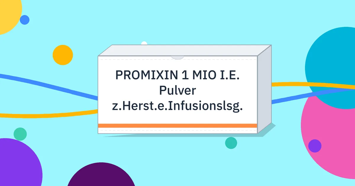 Symbolbild: Packung mit der Aufschrift PROMIXIN 1 MIO I.E. Pulver z.Herst.e.Infusionslsg. (PZN 11029484) – Verfügbarkeit und Bezug in Apotheken in Frankfurt am Main
