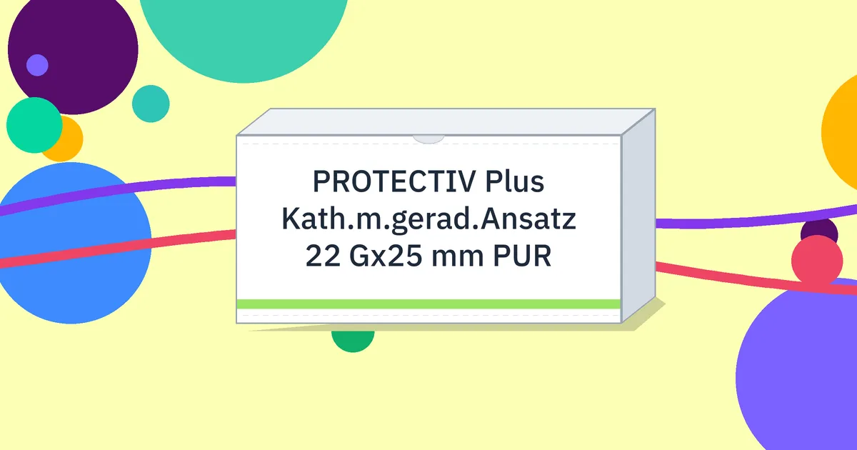 Symbolbild: Packung mit der Aufschrift PROTECTIV Plus Kath.m.gerad.Ansatz 22 Gx25 mm PUR (PZN 08425414) – Verfügbarkeit und Bezug in Apotheken in Frankfurt am Main