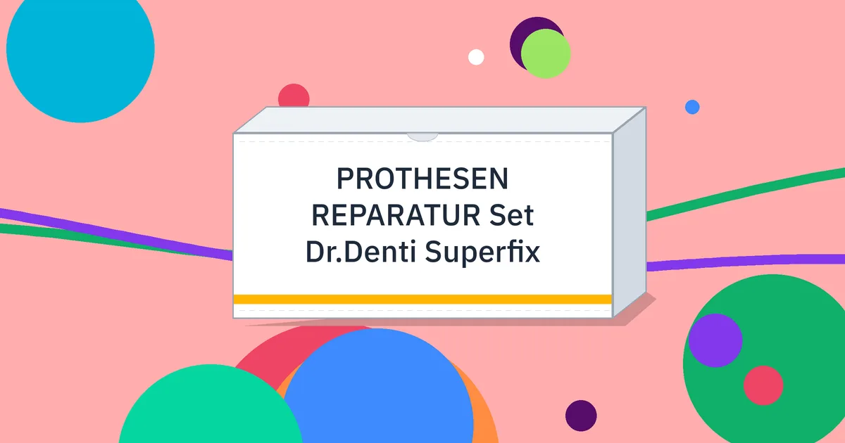 Symbolbild: Packung mit der Aufschrift PROTHESEN REPARATUR Set Dr.Denti Superfix (PZN 14288476) – Verfügbarkeit und Bezug in Apotheken in Frankfurt am Main