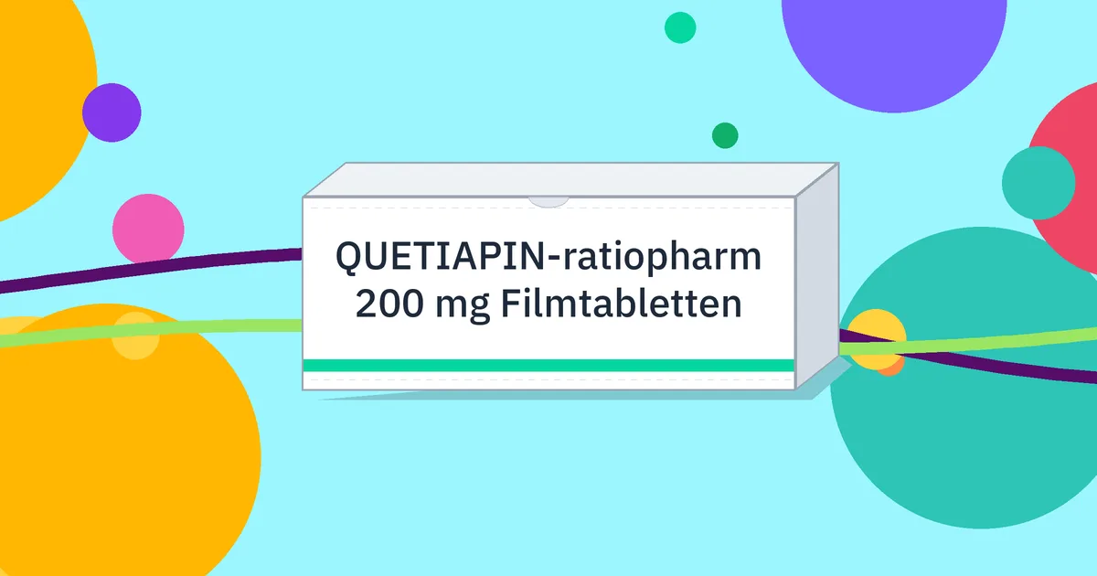 Symbolbild: Packung mit der Aufschrift QUETIAPIN-ratiopharm 200 mg Filmtabletten (PZN 09252499) – Verfügbarkeit und Bezug in Apotheken in Frankfurt am Main
