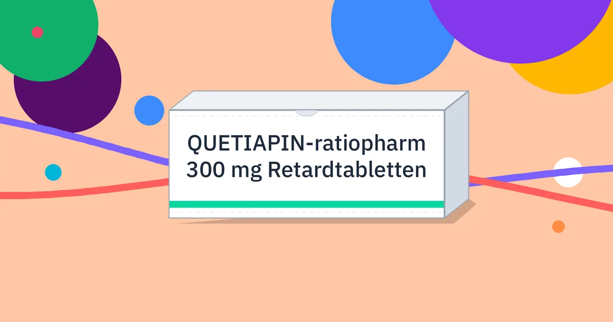 Symbolbild: Packung mit der Aufschrift QUETIAPIN-ratiopharm 300 mg Retardtabletten (PZN 18042281) – Verfügbarkeit und Bezug in Apotheken in Frankfurt am Main