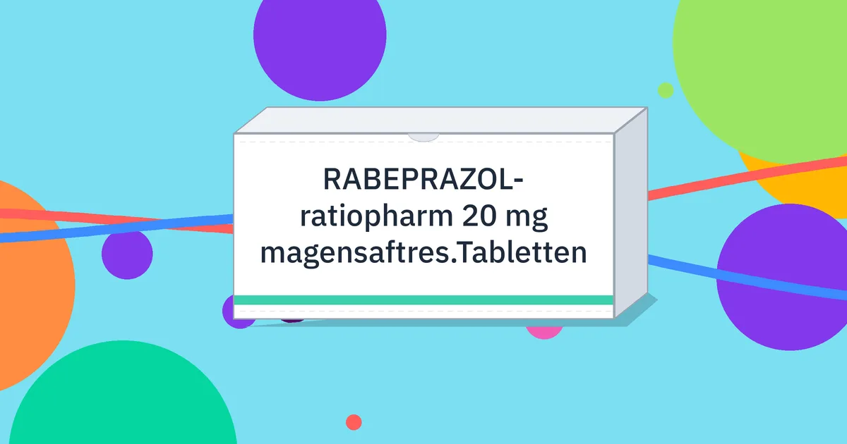 Symbolbild: Packung mit der Aufschrift RABEPRAZOL-ratiopharm 20 mg magensaftres.Tabletten (PZN 09723473) – Verfügbarkeit und Bezug in Apotheken in Frankfurt am Main