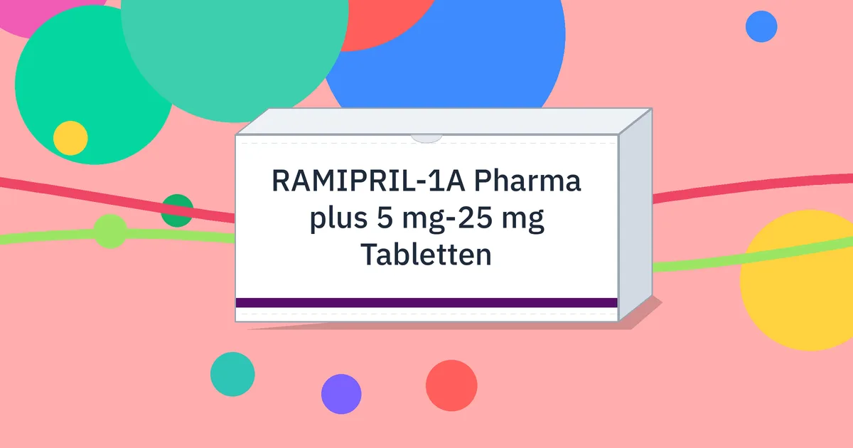 Symbolbild: Packung mit der Aufschrift RAMIPRIL-1A Pharma plus 5 mg-25 mg Tabletten (PZN 02889609) – Verfügbarkeit und Bezug in Apotheken in Frankfurt am Main