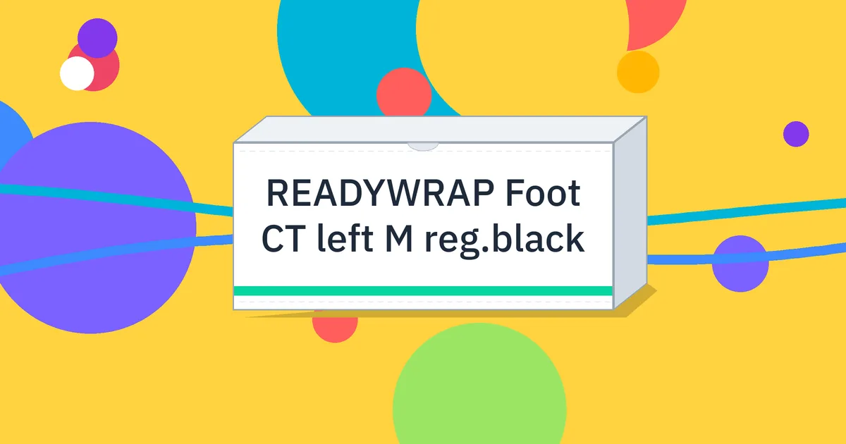 Symbolbild: Packung mit der Aufschrift READYWRAP Foot CT left M reg.black (PZN 18008752) – Verfügbarkeit und Bezug in Apotheken in Frankfurt am Main