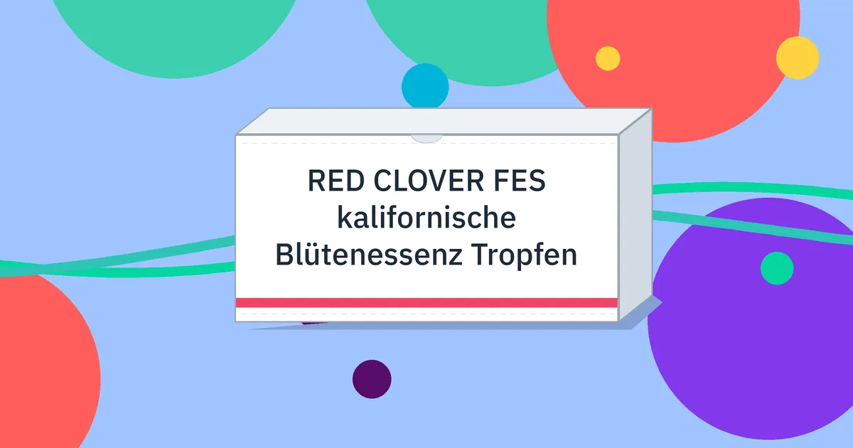 Symbolbild: Packung mit der Aufschrift RED CLOVER FES kalifornische Blütenessenz Tropfen (PZN 09172719) – Verfügbarkeit und Bezug in Apotheken in Frankfurt am Main