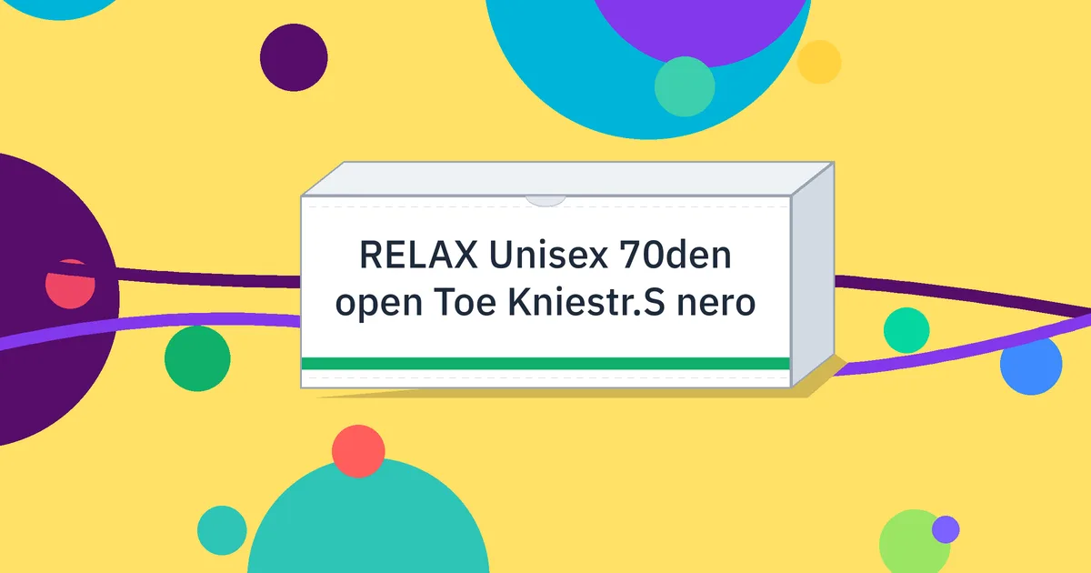 Symbolbild: Packung mit der Aufschrift RELAX Unisex 70den open Toe Kniestr.S nero (PZN 16224598) – Verfügbarkeit und Bezug in Apotheken in Frankfurt am Main