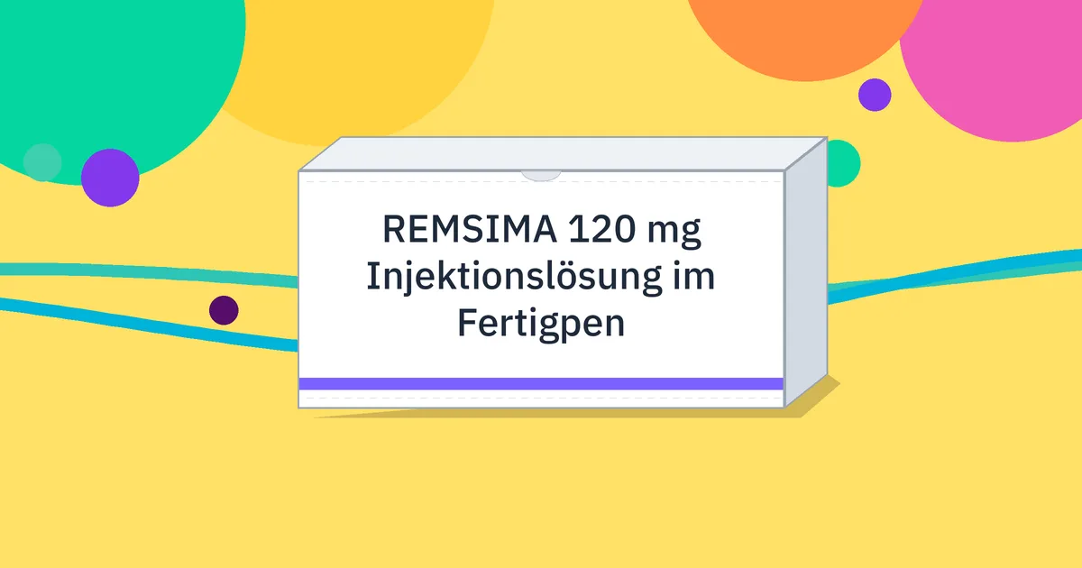 Symbolbild: Packung mit der Aufschrift REMSIMA 120 mg Injektionslösung im Fertigpen (PZN 16736068) – Verfügbarkeit und Bezug in Apotheken in Frankfurt am Main