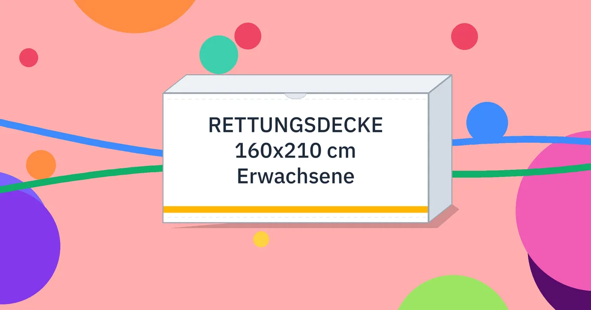 Symbolbild: Packung mit der Aufschrift RETTUNGSDECKE 160x210 cm Erwachsene (PZN 10389625) – Verfügbarkeit und Bezug in Apotheken in Frankfurt am Main
