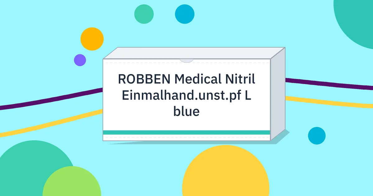 Symbolbild: Packung mit der Aufschrift ROBBEN Medical Nitril Einmalhand.unst.pf L blue (PZN 20199311) – Verfügbarkeit und Bezug in Apotheken in Frankfurt am Main