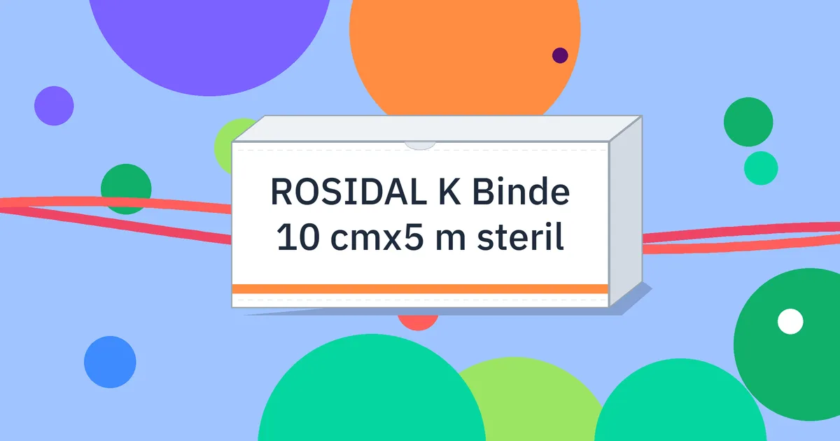 Symbolbild: Packung mit der Aufschrift ROSIDAL K Binde 10 cmx5 m steril (PZN 16516510) – Verfügbarkeit und Bezug in Apotheken in Frankfurt am Main