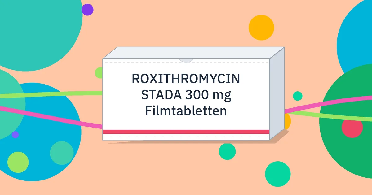 Symbolbild: Packung mit der Aufschrift ROXITHROMYCIN STADA 300 mg Filmtabletten (PZN 01415795) – Verfügbarkeit und Bezug in Apotheken in Frankfurt am Main
