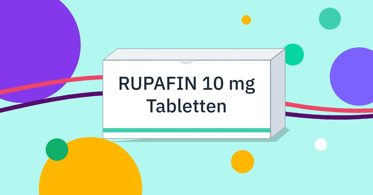Symbolbild: Packung mit der Aufschrift RUPAFIN 10 mg Tabletten (PZN 09534683) – Verfügbarkeit und Bezug in Apotheken in Frankfurt am Main