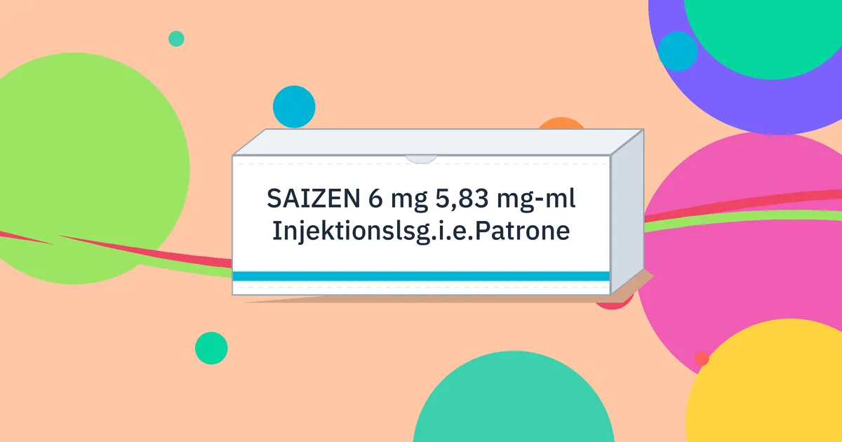 Symbolbild: Packung mit der Aufschrift SAIZEN 6 mg 5,83 mg-ml Injektionslsg.i.e.Patrone (PZN 18321199) – Verfügbarkeit und Bezug in Apotheken in Frankfurt am Main
