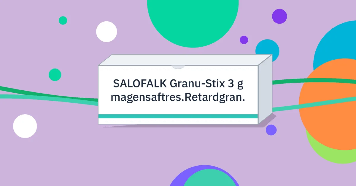 Symbolbild: Packung mit der Aufschrift SALOFALK Granu-Stix 3 g magensaftres.Retardgran. (PZN 09206192) – Verfügbarkeit und Bezug in Apotheken in Frankfurt am Main