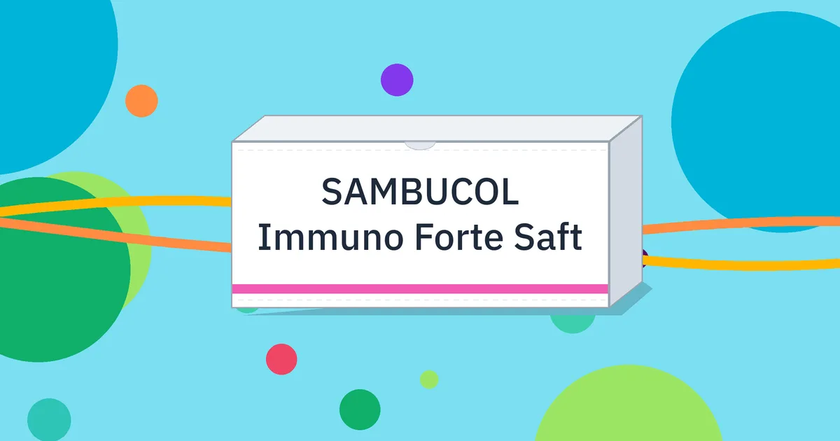 Symbolbild: Packung mit der Aufschrift SAMBUCOL Immuno Forte Saft (PZN 11284153) – Verfügbarkeit und Bezug in Apotheken in Frankfurt am Main