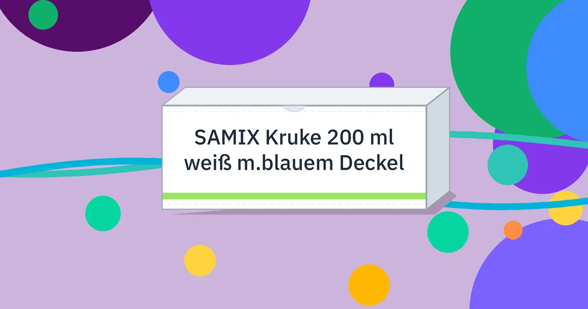 Symbolbild: Packung mit der Aufschrift SAMIX Kruke 200 ml weiß m.blauem Deckel (PZN 19987888) – Verfügbarkeit und Bezug in Apotheken in Frankfurt am Main