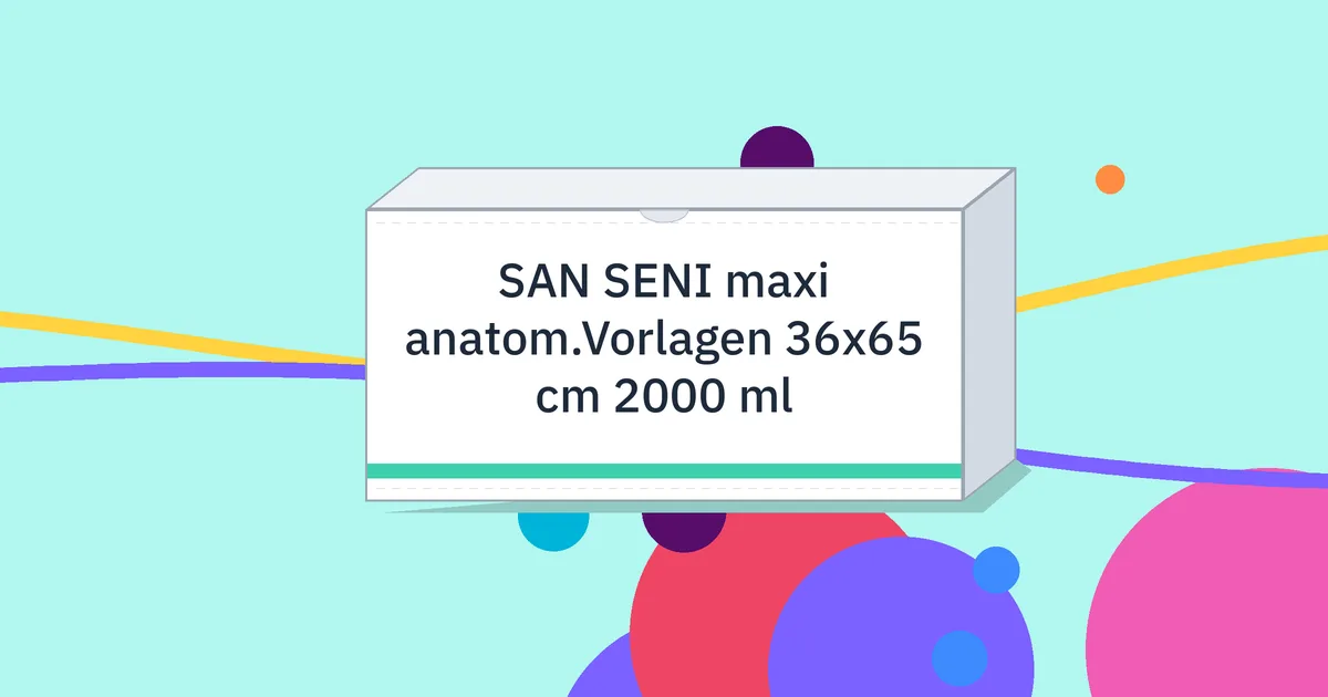Symbolbild: Packung mit der Aufschrift SAN SENI maxi anatom.Vorlagen 36x65 cm 2000 ml (PZN 12393200) – Verfügbarkeit und Bezug in Apotheken in Frankfurt am Main