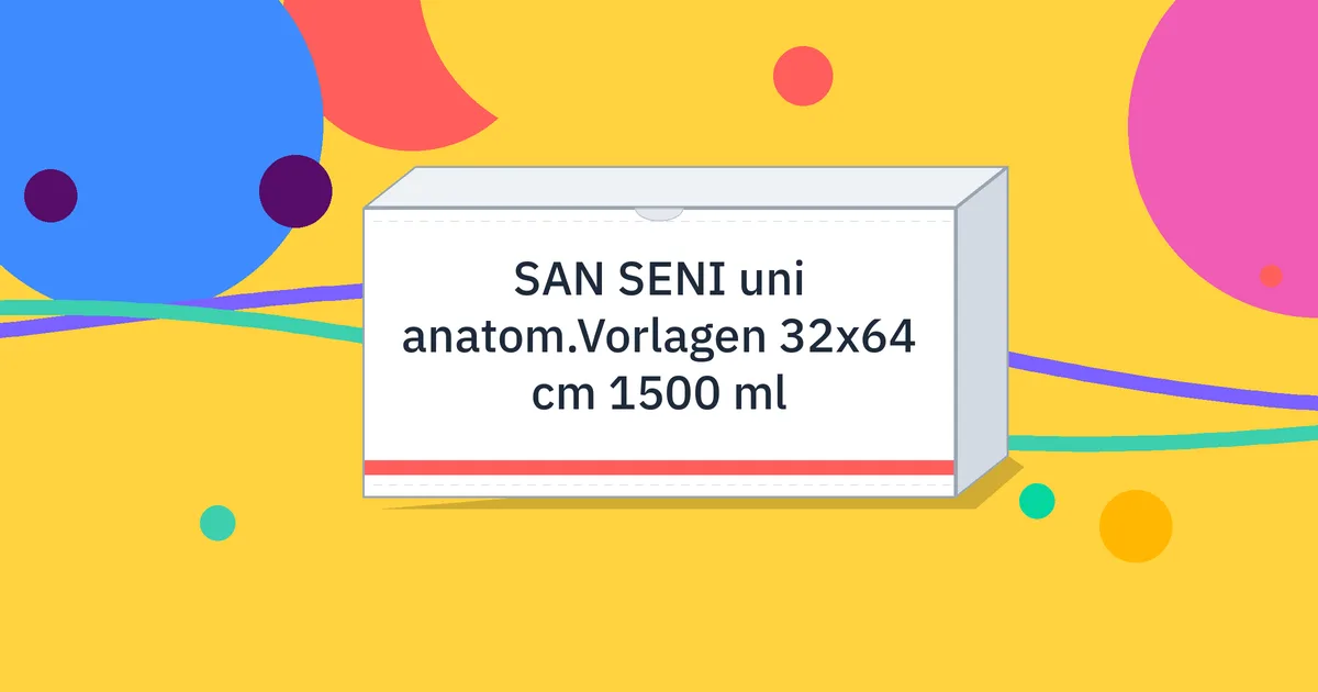 Symbolbild: Packung mit der Aufschrift SAN SENI uni anatom.Vorlagen 32x64 cm 1500 ml (PZN 12393683) – Verfügbarkeit und Bezug in Apotheken in Frankfurt am Main