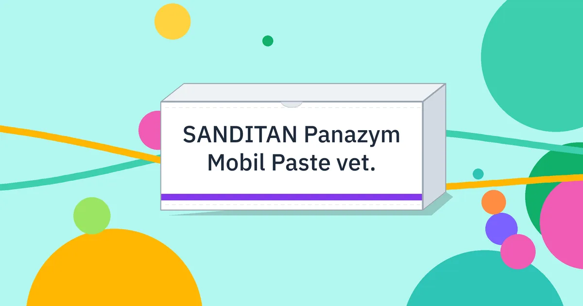 Symbolbild: Packung mit der Aufschrift SANDITAN Panazym Mobil Paste vet. (PZN 18378489) – Verfügbarkeit und Bezug in Apotheken in Frankfurt am Main
