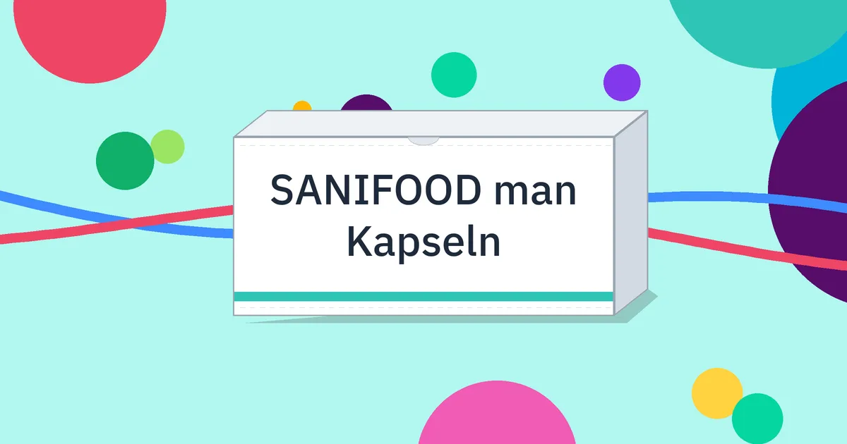 Symbolbild: Packung mit der Aufschrift SANIFOOD man Kapseln (PZN 16512736) – Verfügbarkeit und Bezug in Apotheken in Frankfurt am Main