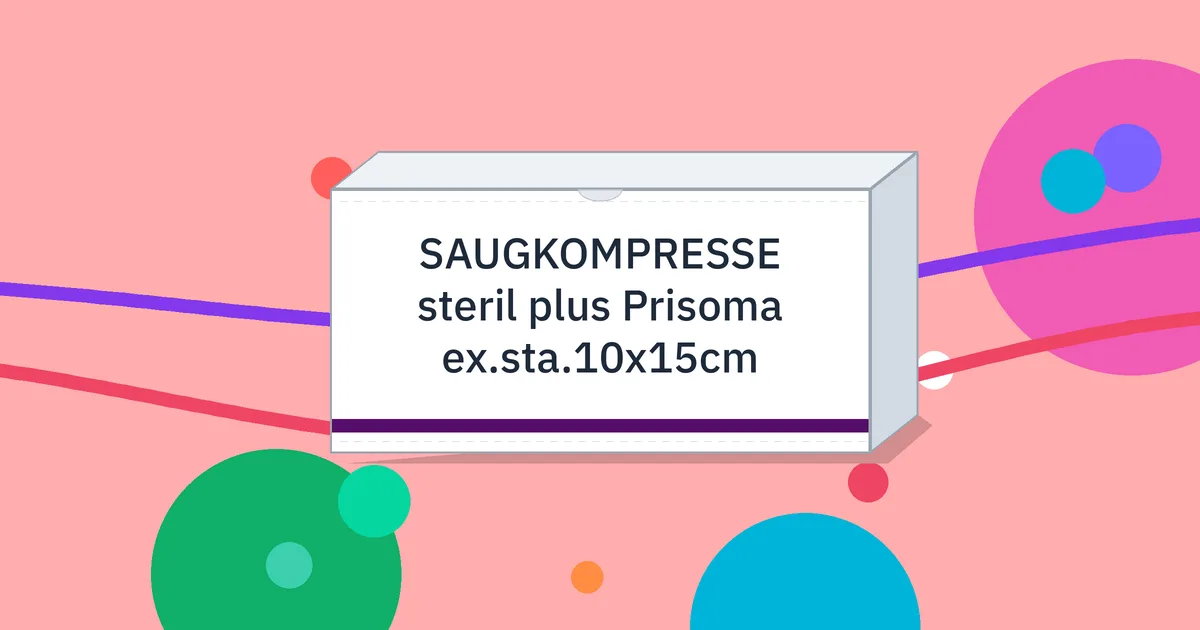 Symbolbild: Packung mit der Aufschrift SAUGKOMPRESSE steril plus Prisoma ex.sta.10x15cm (PZN 20611214) – Verfügbarkeit und Bezug in Apotheken in Frankfurt am Main