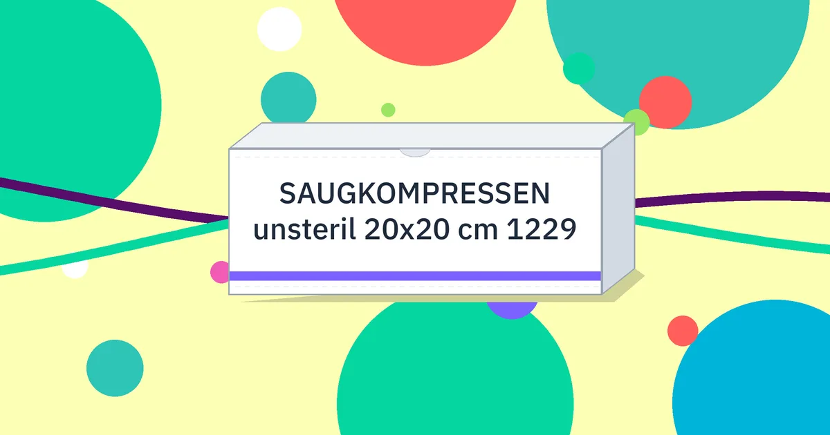Symbolbild: Packung mit der Aufschrift SAUGKOMPRESSEN unsteril 20x20 cm 1229 (PZN 16623223) – Verfügbarkeit und Bezug in Apotheken in Frankfurt am Main