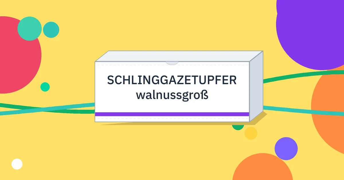 Symbolbild: Packung mit der Aufschrift SCHLINGGAZETUPFER walnussgroß (PZN 03391082) – Verfügbarkeit und Bezug in Apotheken in Frankfurt am Main