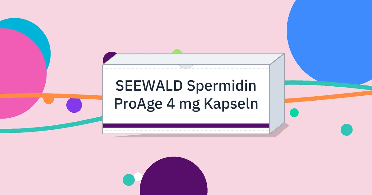 Symbolbild: Packung mit der Aufschrift SEEWALD Spermidin ProAge 4 mg Kapseln (PZN 19546411) – Verfügbarkeit und Bezug in Apotheken in Frankfurt am Main