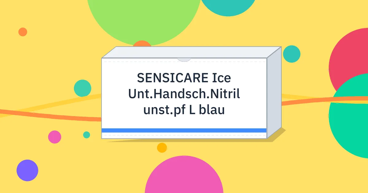 Symbolbild: Packung mit der Aufschrift SENSICARE Ice Unt.Handsch.Nitril unst.pf L blau (PZN 16210372) – Verfügbarkeit und Bezug in Apotheken in Frankfurt am Main
