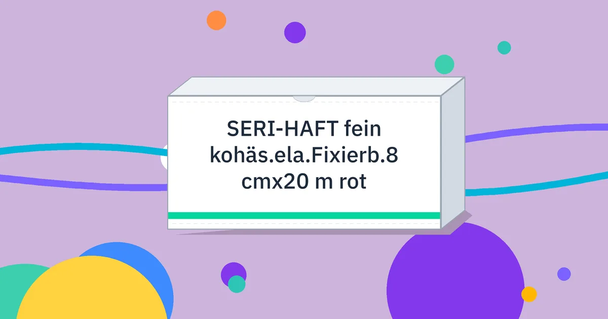 Symbolbild: Packung mit der Aufschrift SERI-HAFT fein kohäs.ela.Fixierb.8 cmx20 m rot (PZN 14381425) – Verfügbarkeit und Bezug in Apotheken in Frankfurt am Main