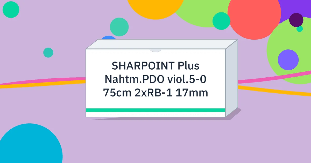 Symbolbild: Packung mit der Aufschrift SHARPOINT Plus Nahtm.PDO viol.5-0 75cm 2xRB-1 17mm (PZN 17994393) – Verfügbarkeit und Bezug in Apotheken in Frankfurt am Main