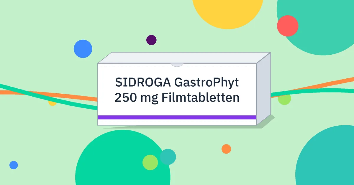 Symbolbild: Packung mit der Aufschrift SIDROGA GastroPhyt 250 mg Filmtabletten (PZN 17306594) – Verfügbarkeit und Bezug in Apotheken in Frankfurt am Main