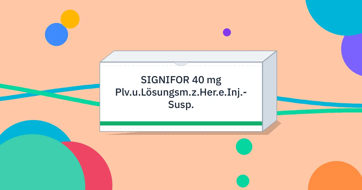 Symbolbild: Packung mit der Aufschrift SIGNIFOR 40 mg Plv.u.Lösungsm.z.Her.e.Inj.-Susp. (PZN 19370604) – Verfügbarkeit und Bezug in Apotheken in Frankfurt am Main